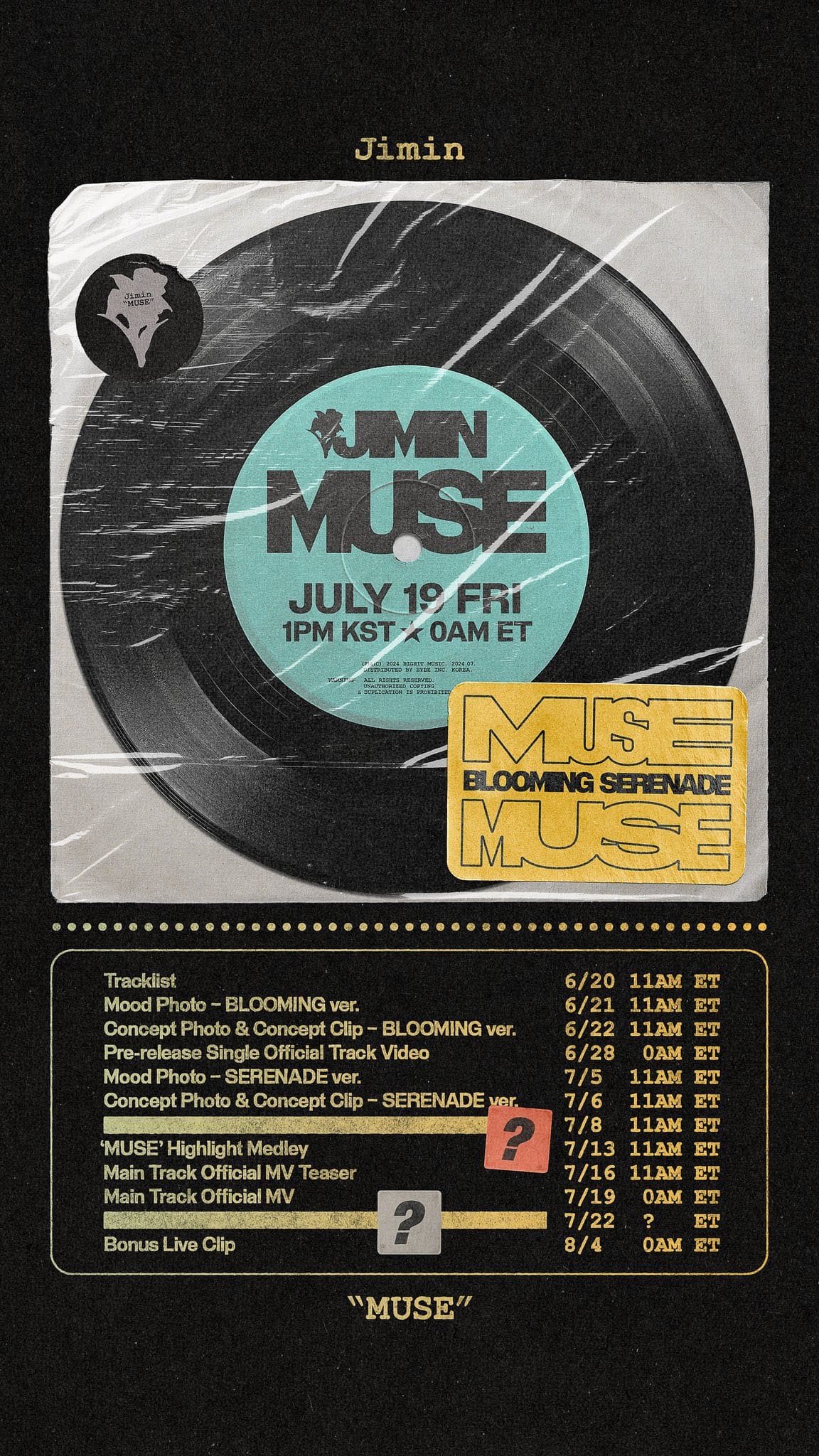 Confira o cronograma promocional do álbum "Muse", do Jimin.